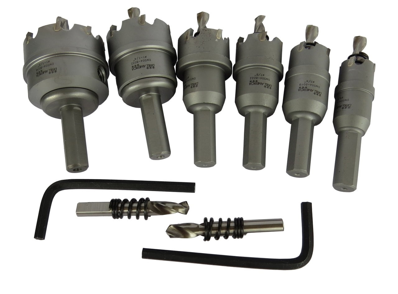 6 Piece Carbide Tipped Hole Cutter Set with 3/16" Depth of Cut, Sizes 5 ...