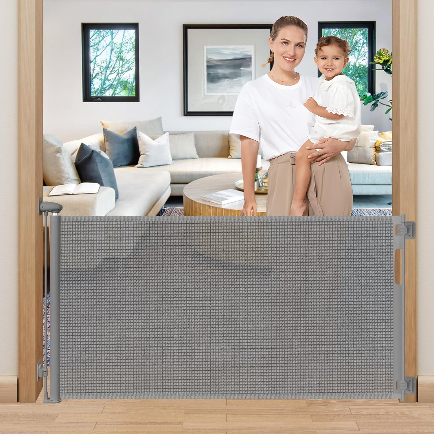 No Drill Baby Gate Retractable Dog Gate, 60" Wide Retractable Baby ...