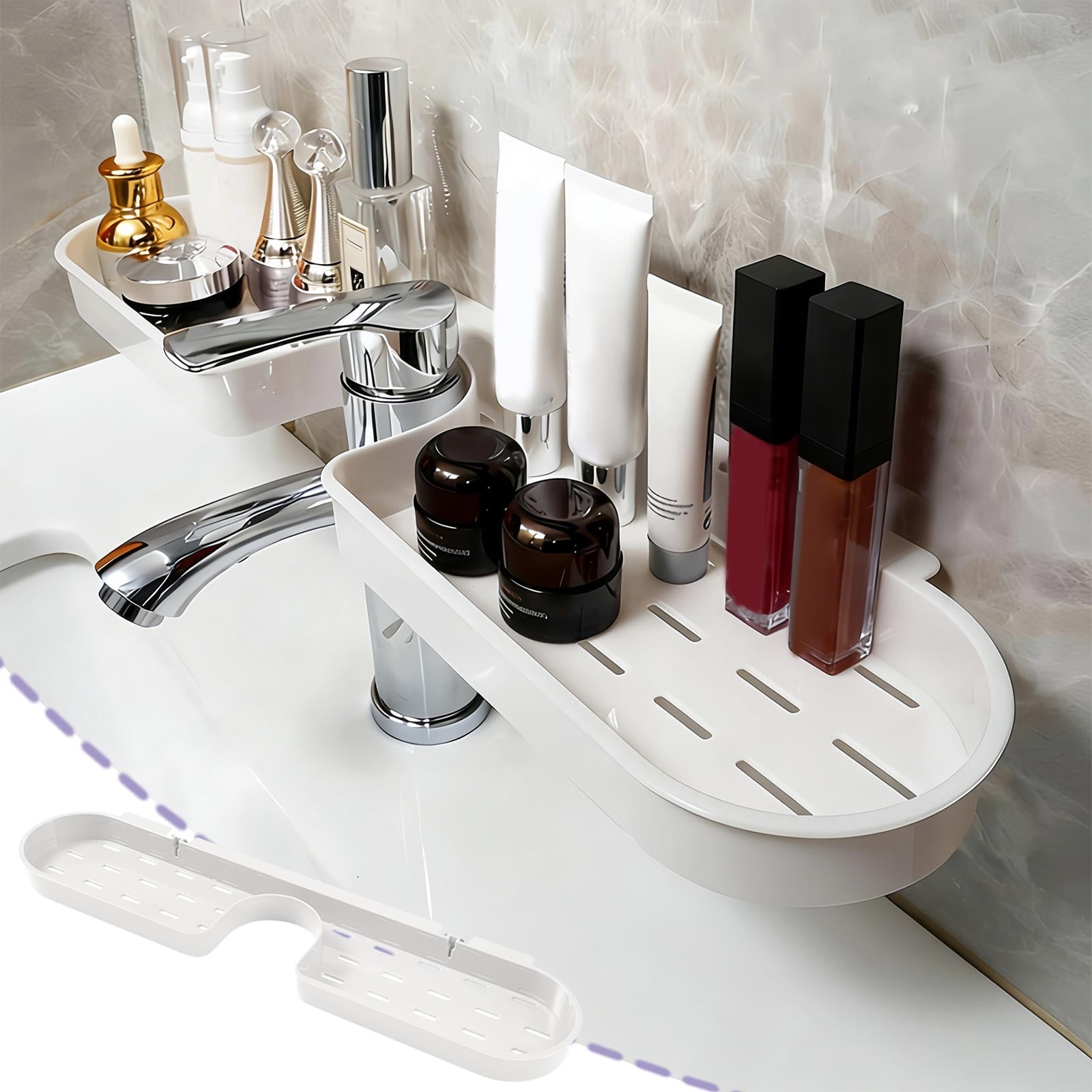 No Drill Bathroom Caddy, Wall Mounted Vanity Storage Rack, Hollow Vent ...