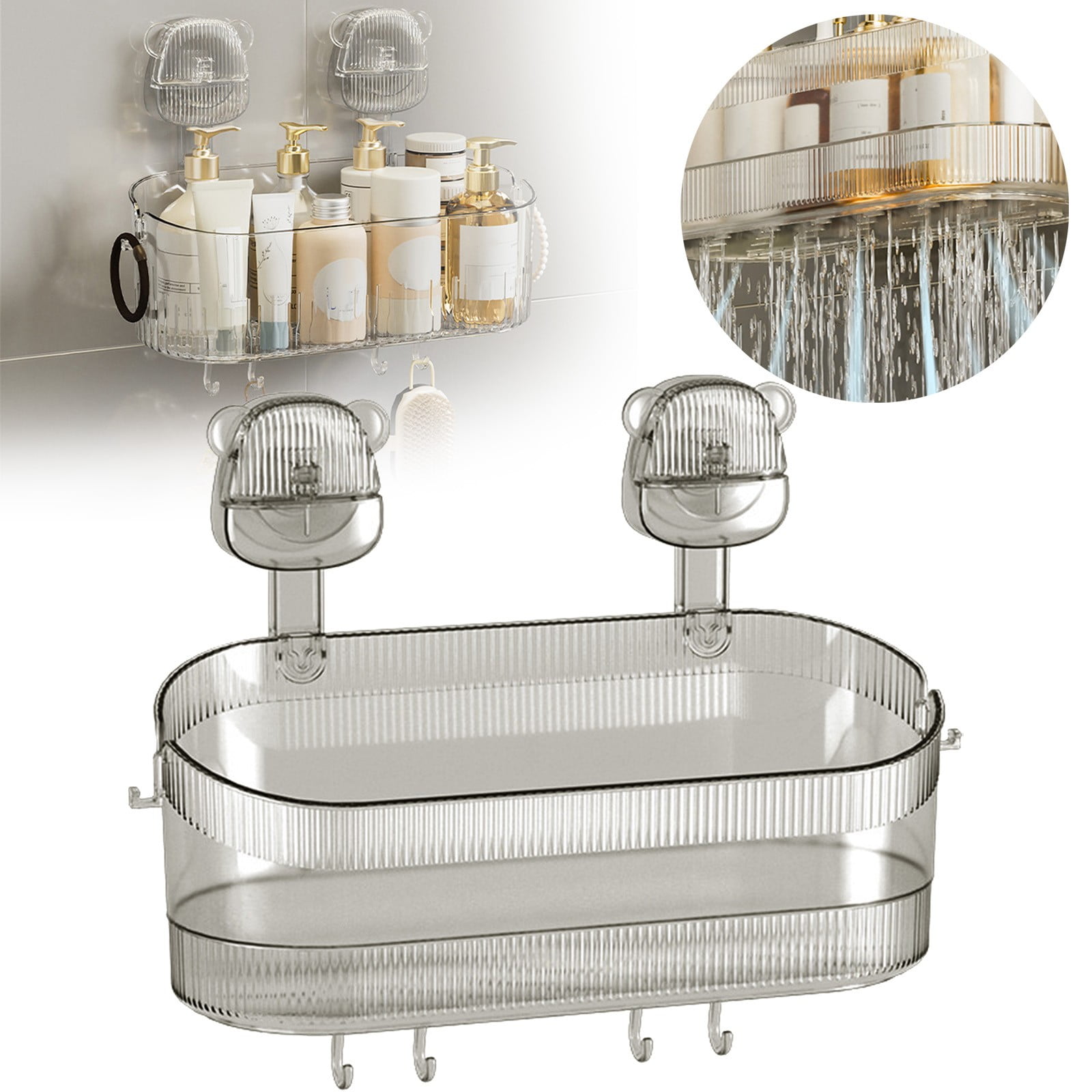 No Drill Bathroom Suction Storage Box Corrugated Suction Cup Storage ...