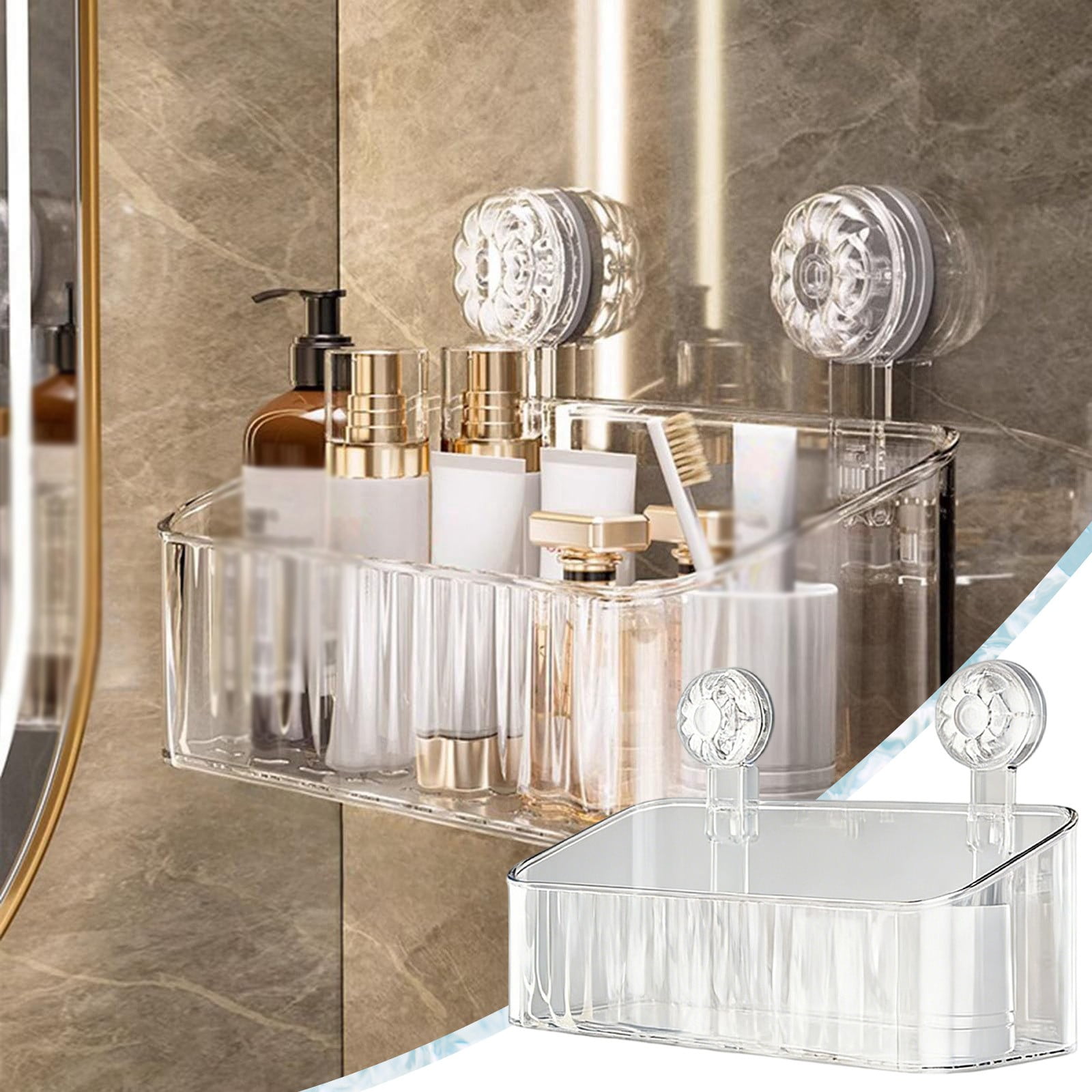 No Drill Bathroom Suction Storage Box Corrugated Suction Cup Storage ...