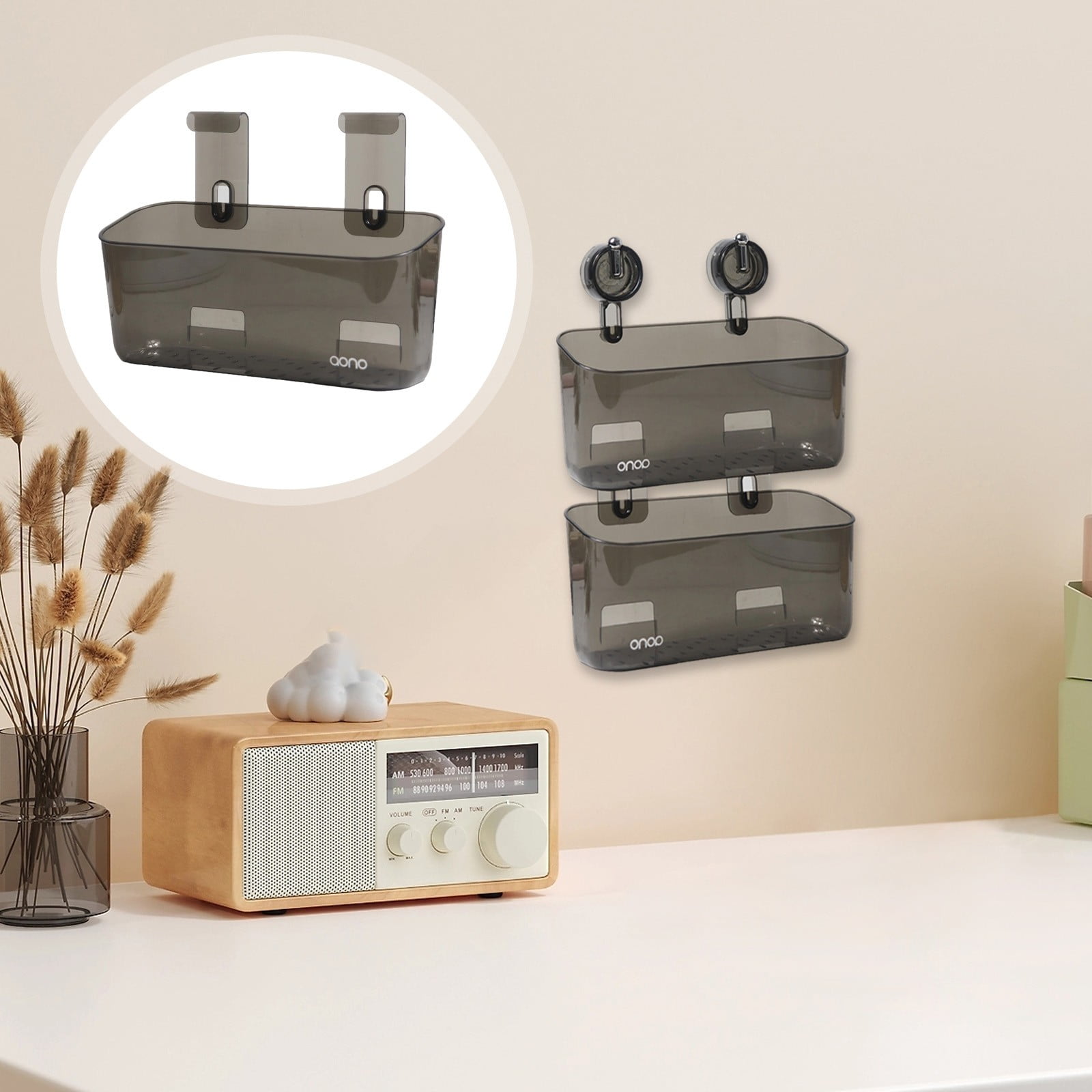 No Drill Bathroom Suction Storage Box Corrugated Suction Cup Storage ...
