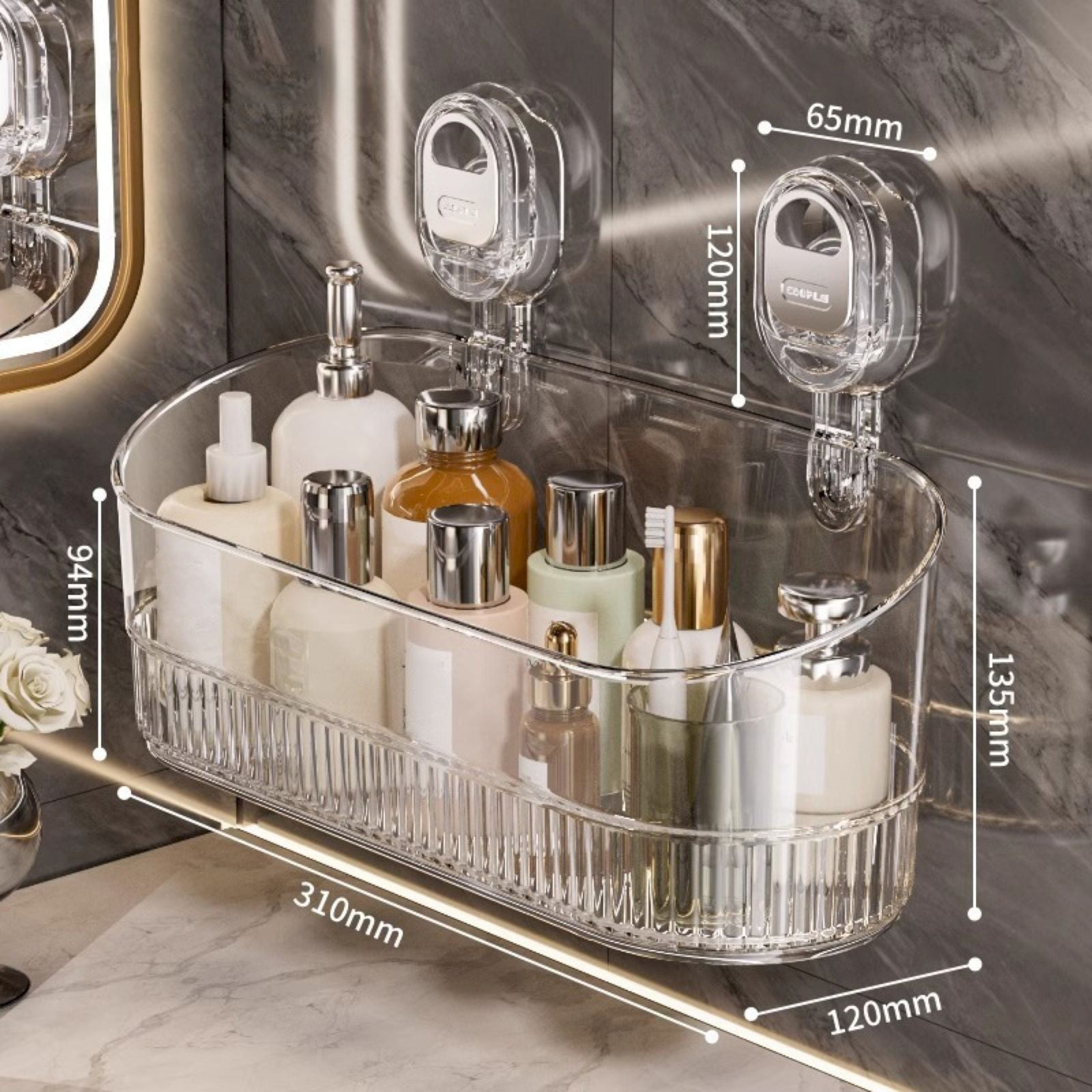 No Drill Bathroom Suction Storage Box Corrugated Suction Cup Storage ...
