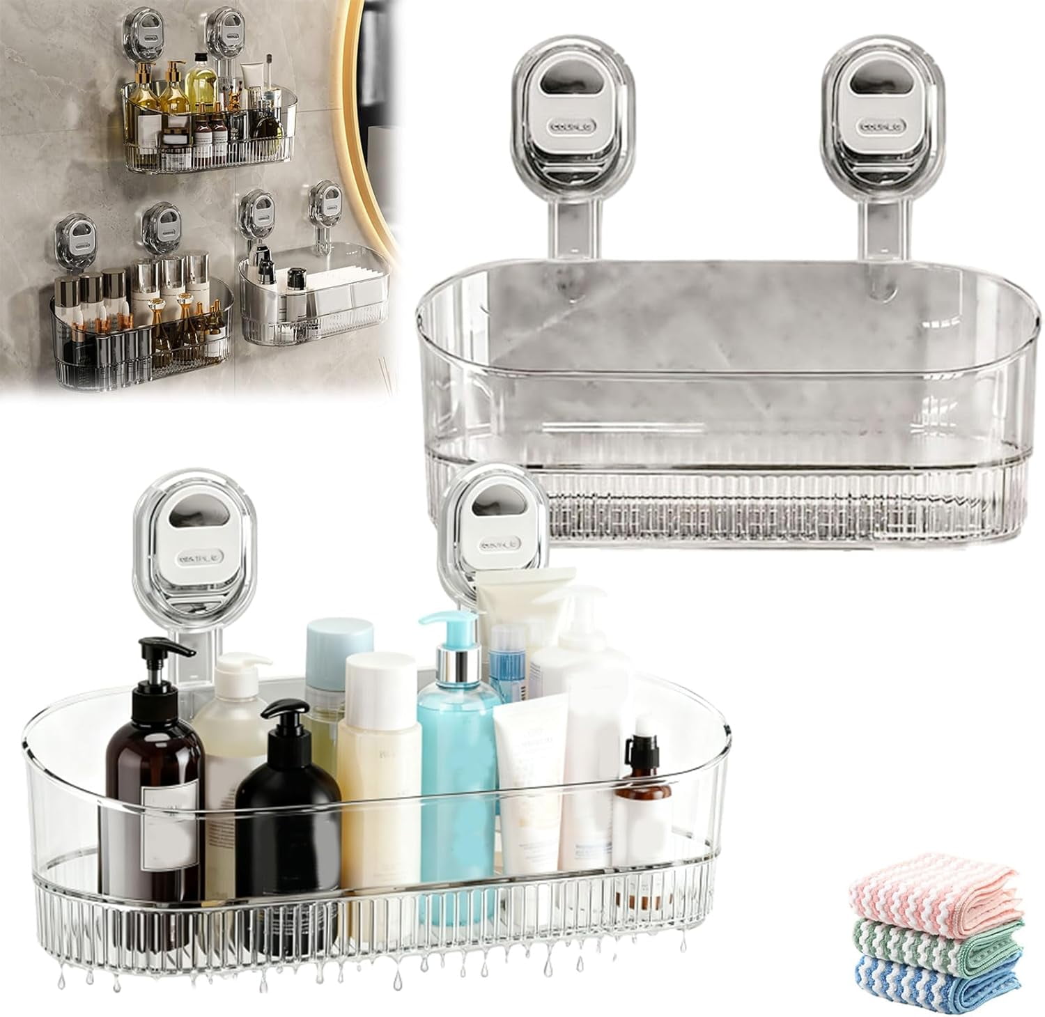 No Drill Bathroom Suction Storage Box, Suction Cup Shower Shelf, Shower ...