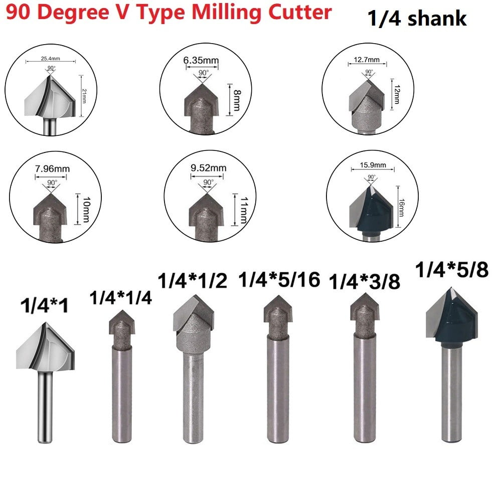 Drill Bit Router Bits 1 4inch 6.35mm 42-53mm 90 Degree CNC Solid ...