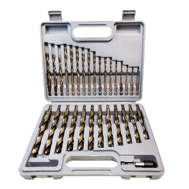 Drill Bit Set Titanium-Coated Hex Shank 29-Piece 1/16-1/2 Inch ...