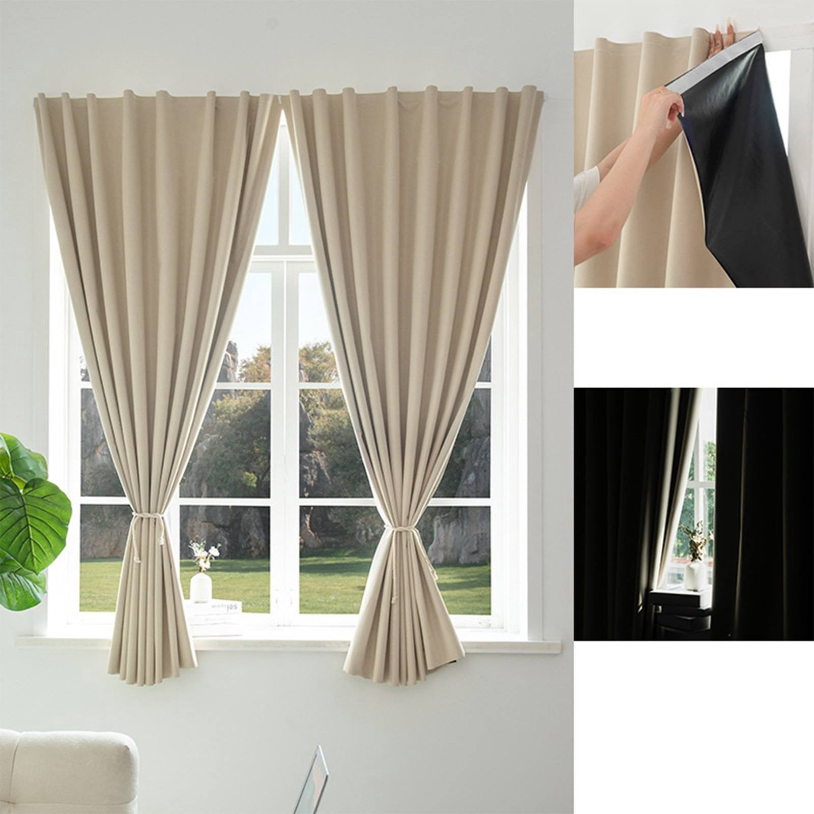 No Drill Blackout Curtain Easy Install Window Curtain Panels Magic Tape ...