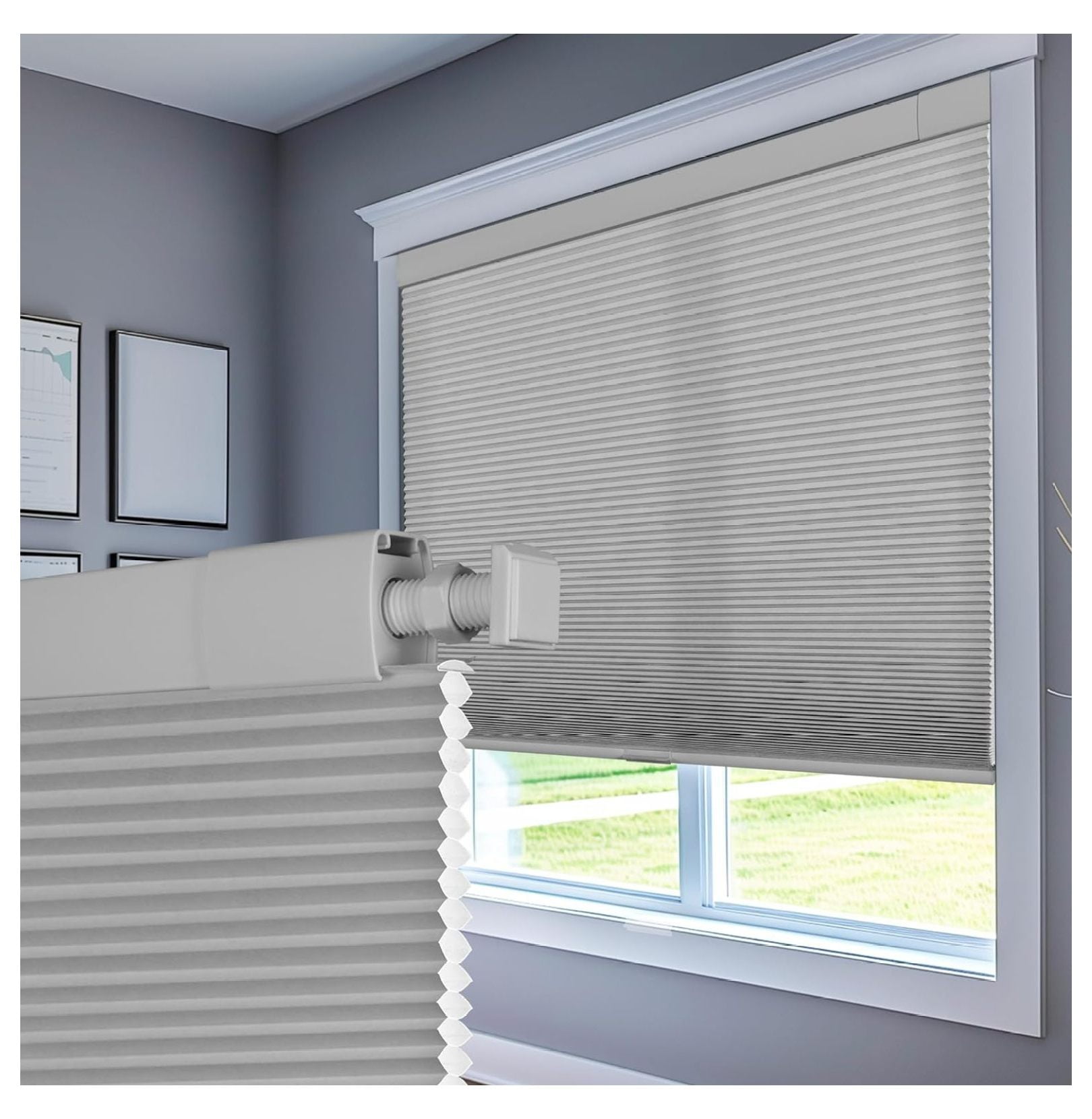 No Drill Blinds for Windows Half Blackout Cellular Shades Cordless No ...
