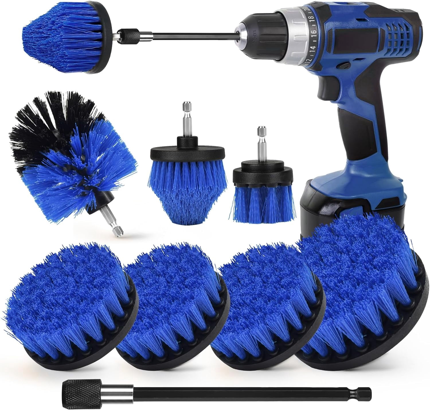 Drill Brush Attachment Set, 7 Pack 1/4in Power Scrubber + Extend Long ...