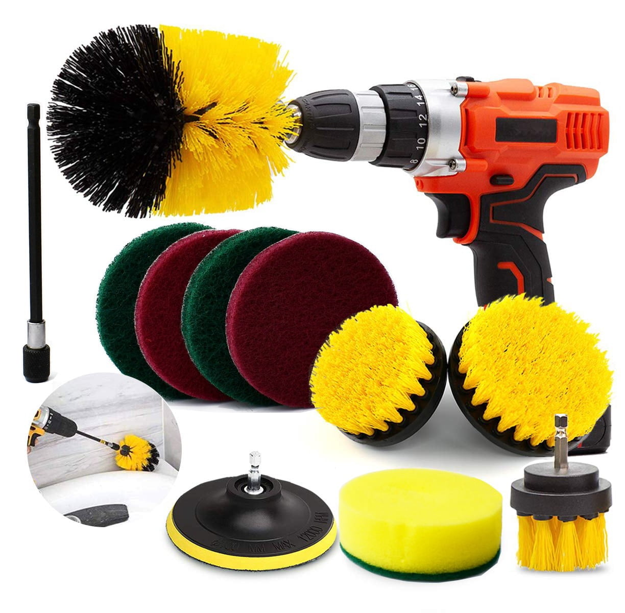 Drill Brush Scrub Pads 11 Piece Power Cleaning Kit All Purpose Cleaner ...