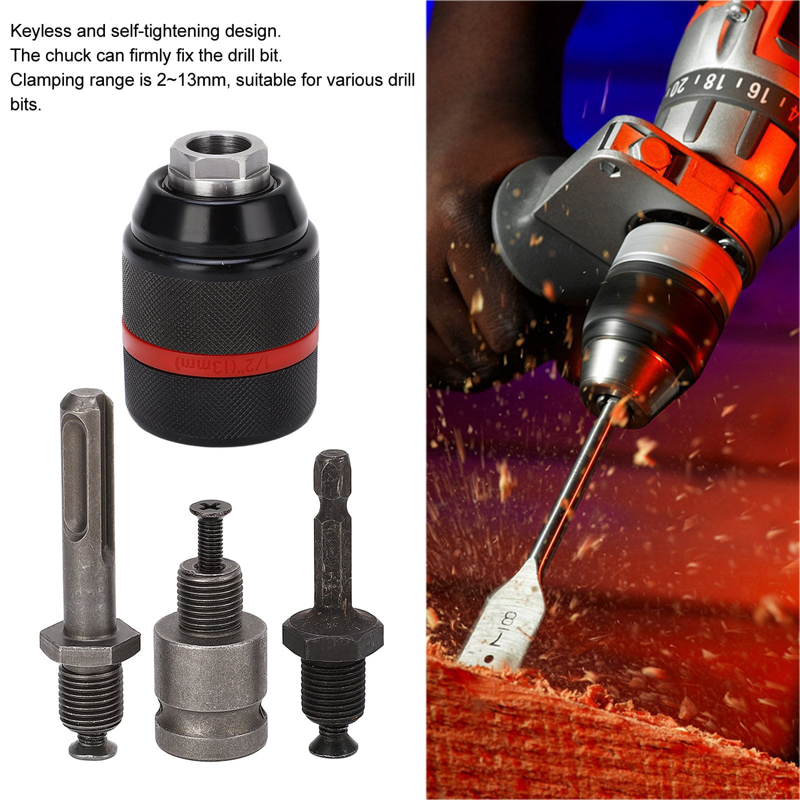 Drill Chuck Set 2-13mm Quick Change Keyless Chuck Self Clamping 1/2 ...
