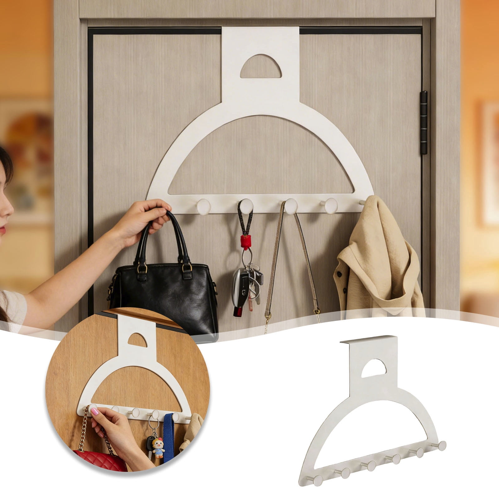 No Drill Over The Door 6 Hook Rack Heavy Duty No Required Kitchen ...