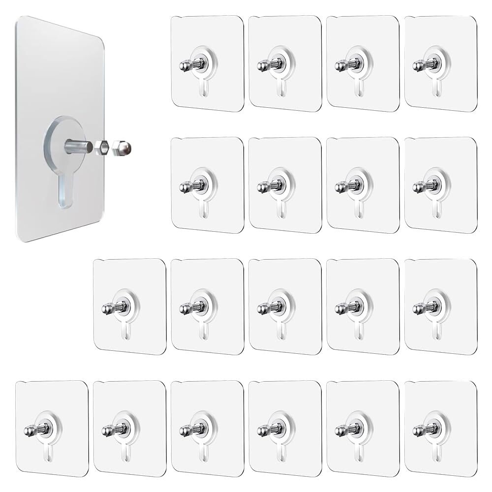Drill Free Adhesive Hooks, 2024 New Adhesive Wall Mount Screw Hooks, Hang On Wall Hangers ...