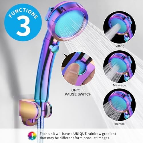Drill-Free High Pressure Handheld Shower Head with ON/OFF Switch, 3 ...