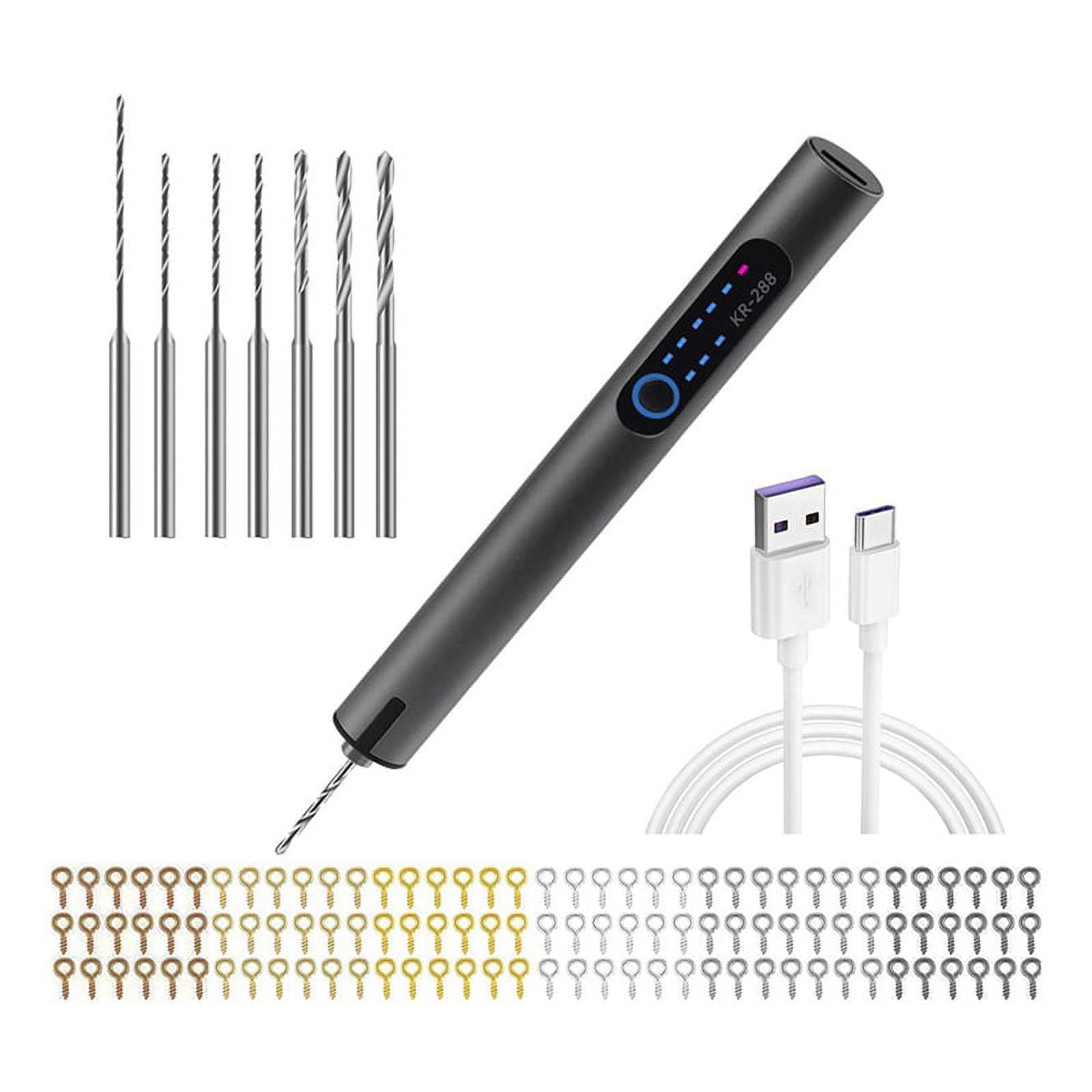 Drill Pin Vise,Electric Hand Drill Integrated LED-Light,with Drill Bits Set,Eye Screws,for Resin ...