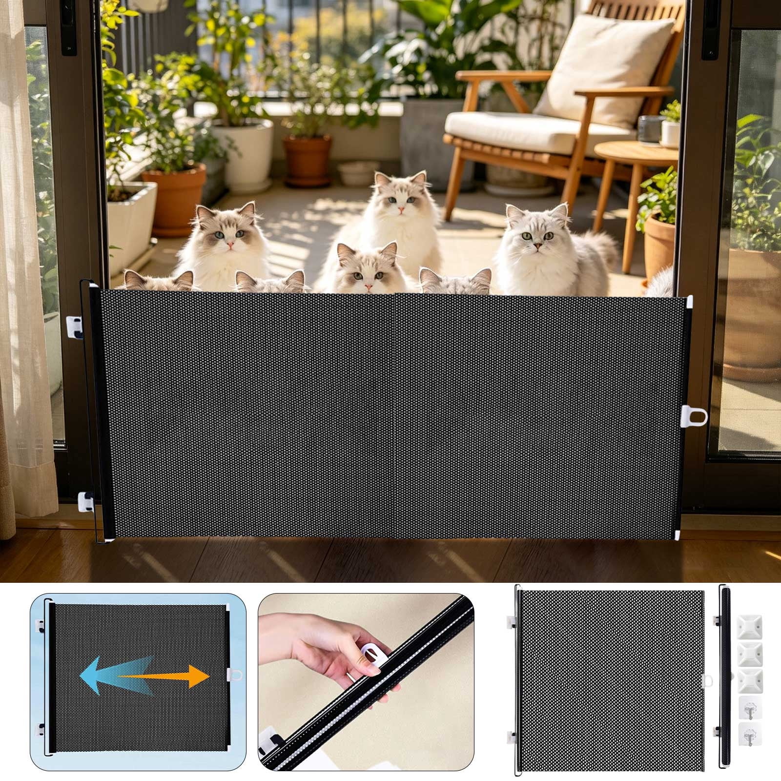 No Drill Retractable Pet Gate Mesh for Indoor Stair Hallway, Extendable ...
