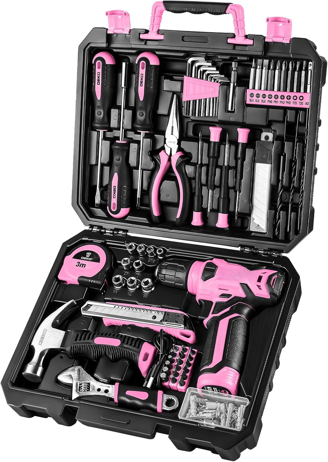 Drill Set: Tool Set with 8V Red Cordless Drill, Home Tool Kit with ...
