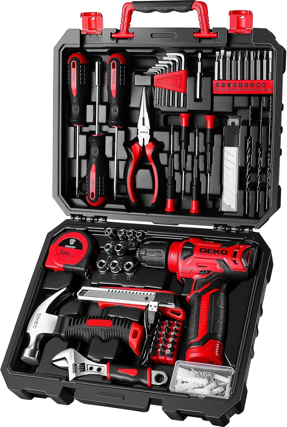 Drill Set: Tool Set with 8V Red Cordless Drill, Home Tool Kit with ...