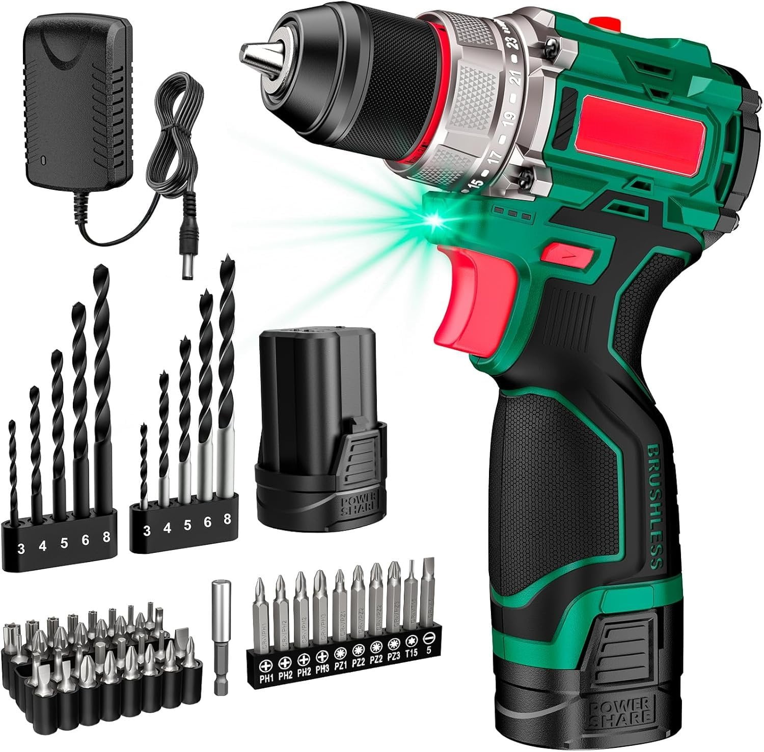 Drill Set, True Brushless Power Drill Driver 16.8V Cordless Compact ...