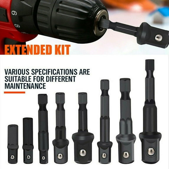 Drill Socket Adapter Kit 1/4 Hex Shank Extension Bar for Impact Driver ...
