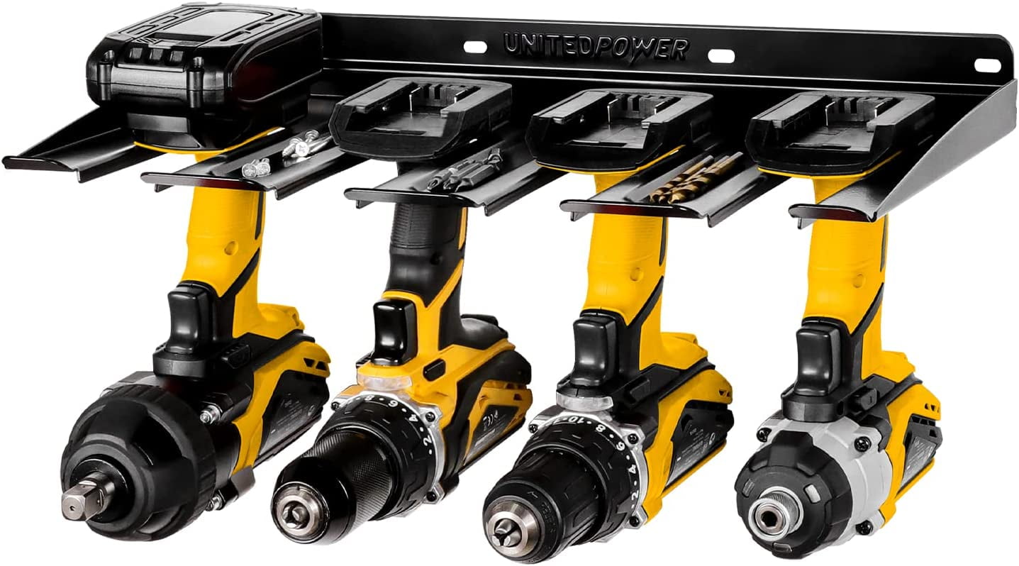 Drill Storage Rack, Holds 4 Drills, Wall Mounted Power Tool Organizer ...