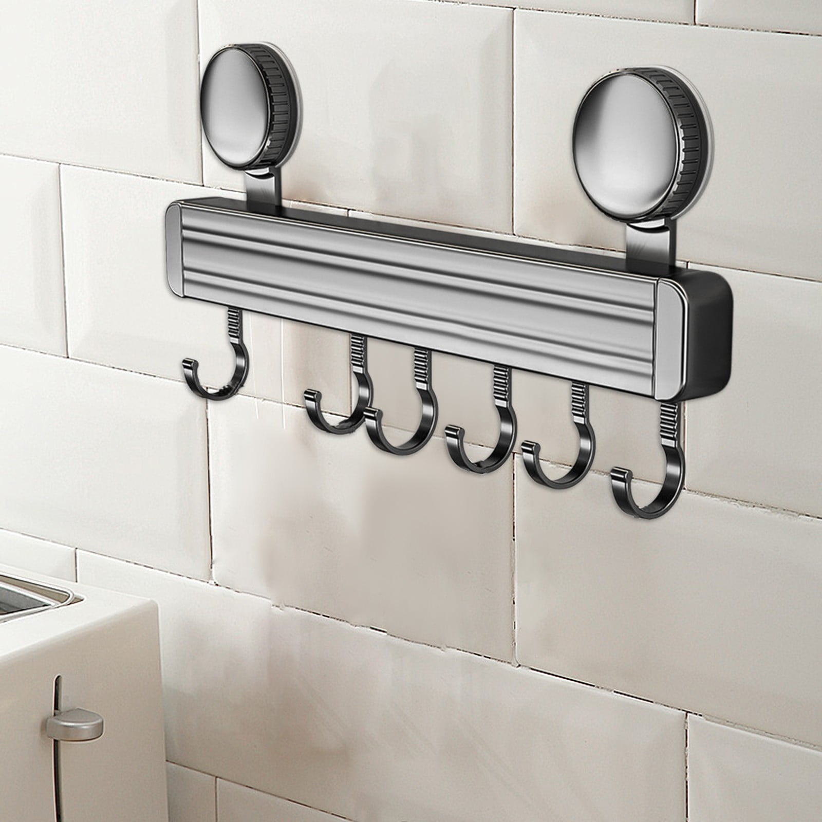 No Drill Suction Cup Wall Hook for Kitchen Utensils, Heavy Duty Aluminum Alloy Hanging Rack with ...