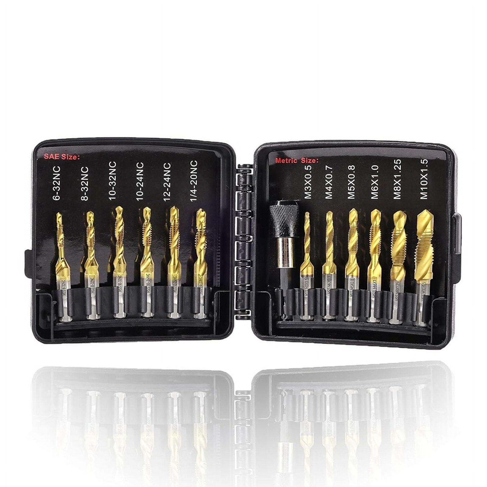 Drill Tap Set with Quick-Change Adapter of 13Pcs, 6 SAE Sizes, 6 Metric ...