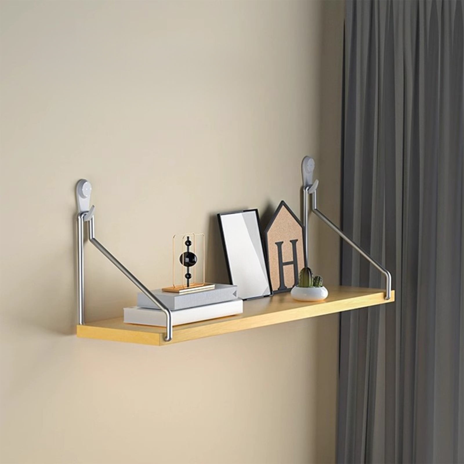 No Drill Wall Shelf, Yellow Wood Floating Shelf for Bedside, Living ...