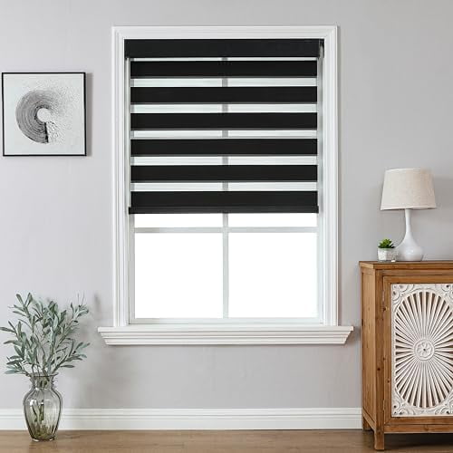 No Drill Zebra Blinds for Windows, Cordless Day & Night Dual Sheer ...