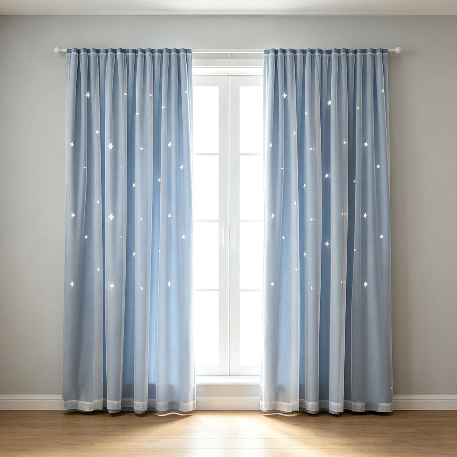 Drill-free Star Cutout Blackout Curtain,Dual Layer Thermal Insulated ...