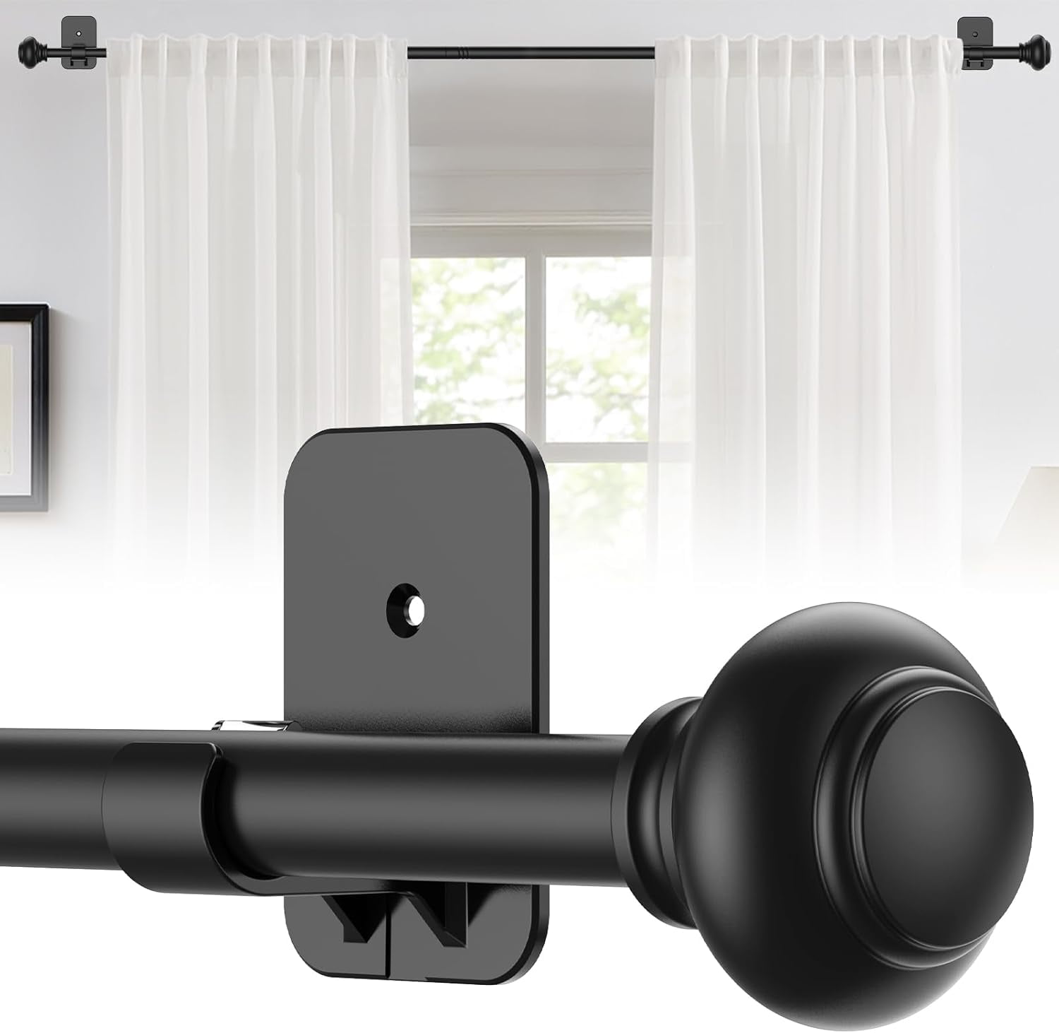 No Drilling Black Curtain Rod for Windows 30 to 45 Inches,5/8 Inch ...