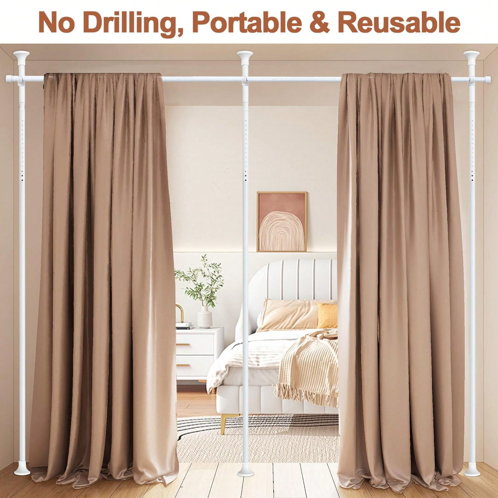 No Drilling Curtain Rod For Room Separation, 4-10ft (H) 28-114inch(W ...