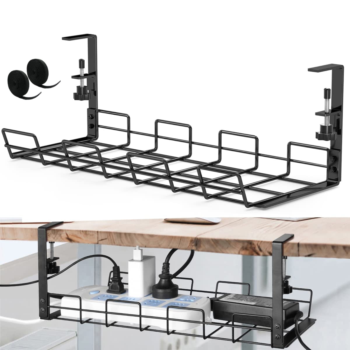 No Drilling Under Desk Cable Management, Large Space Metal Desk Cable ...