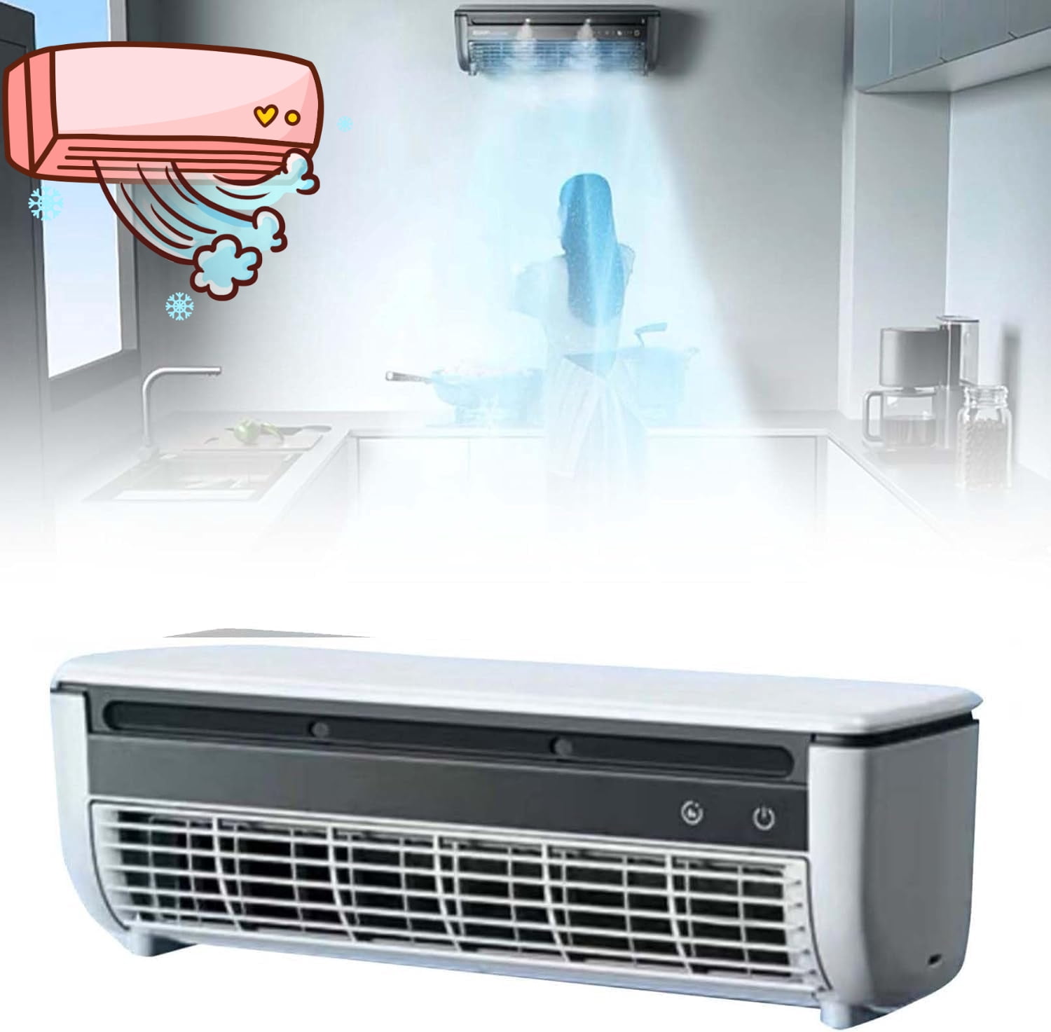 No Drilling Kitchen Wall Air Conditioner Fan, 2025 New Wireless ...