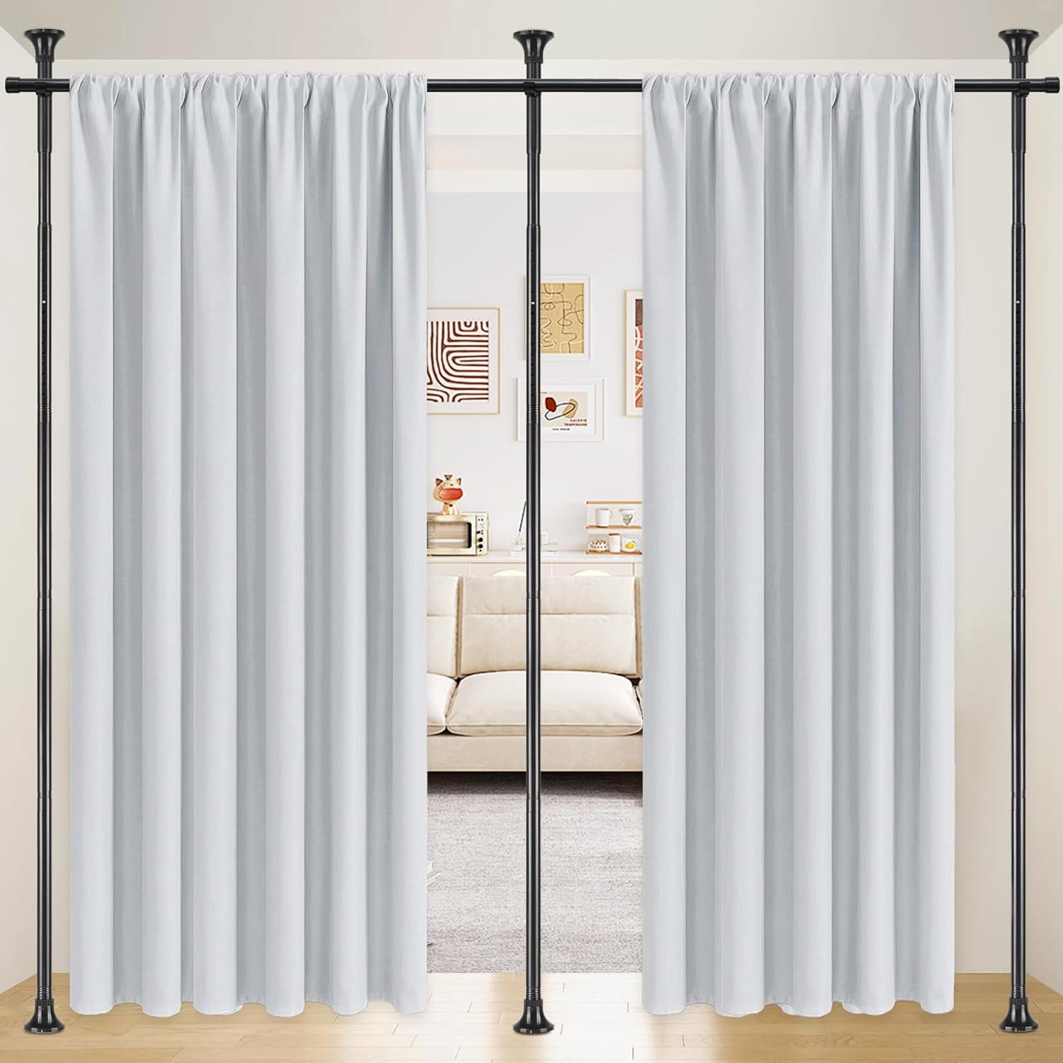 No Drilling Rod, Room Divider Curtain Rod, 48-120inch (H) 28-144inch(W ...