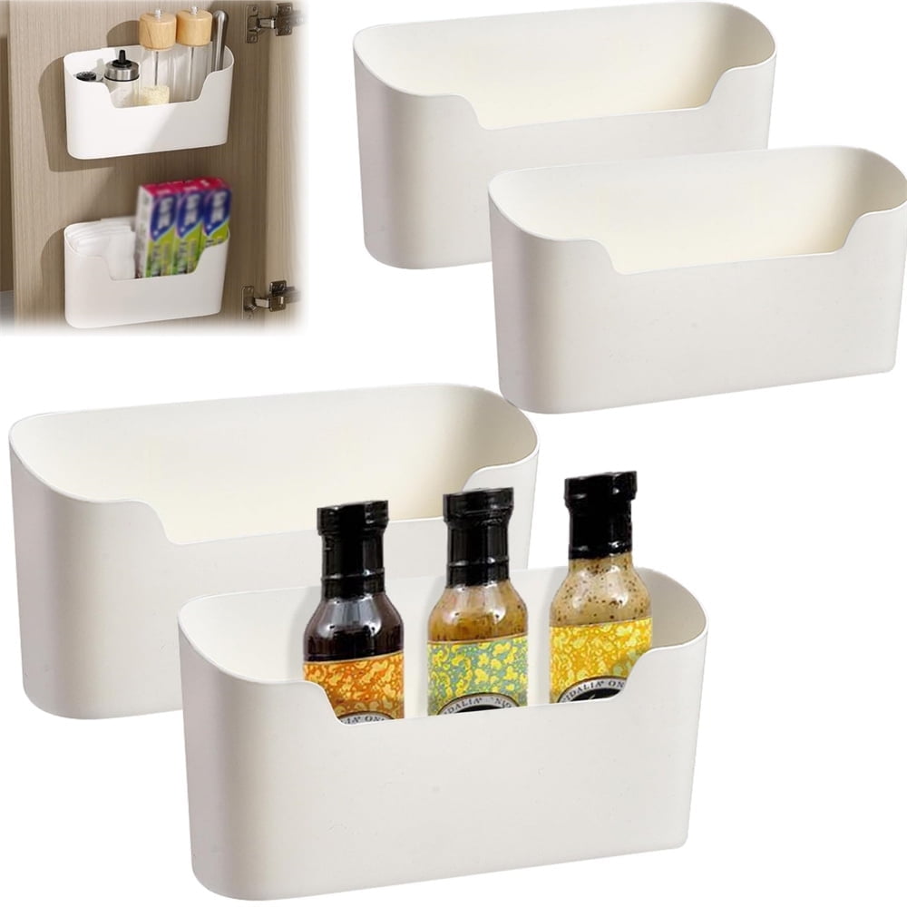 No Drilling Sundries Storage Rack,4 Pack Adhesive White Cabinet Door ...