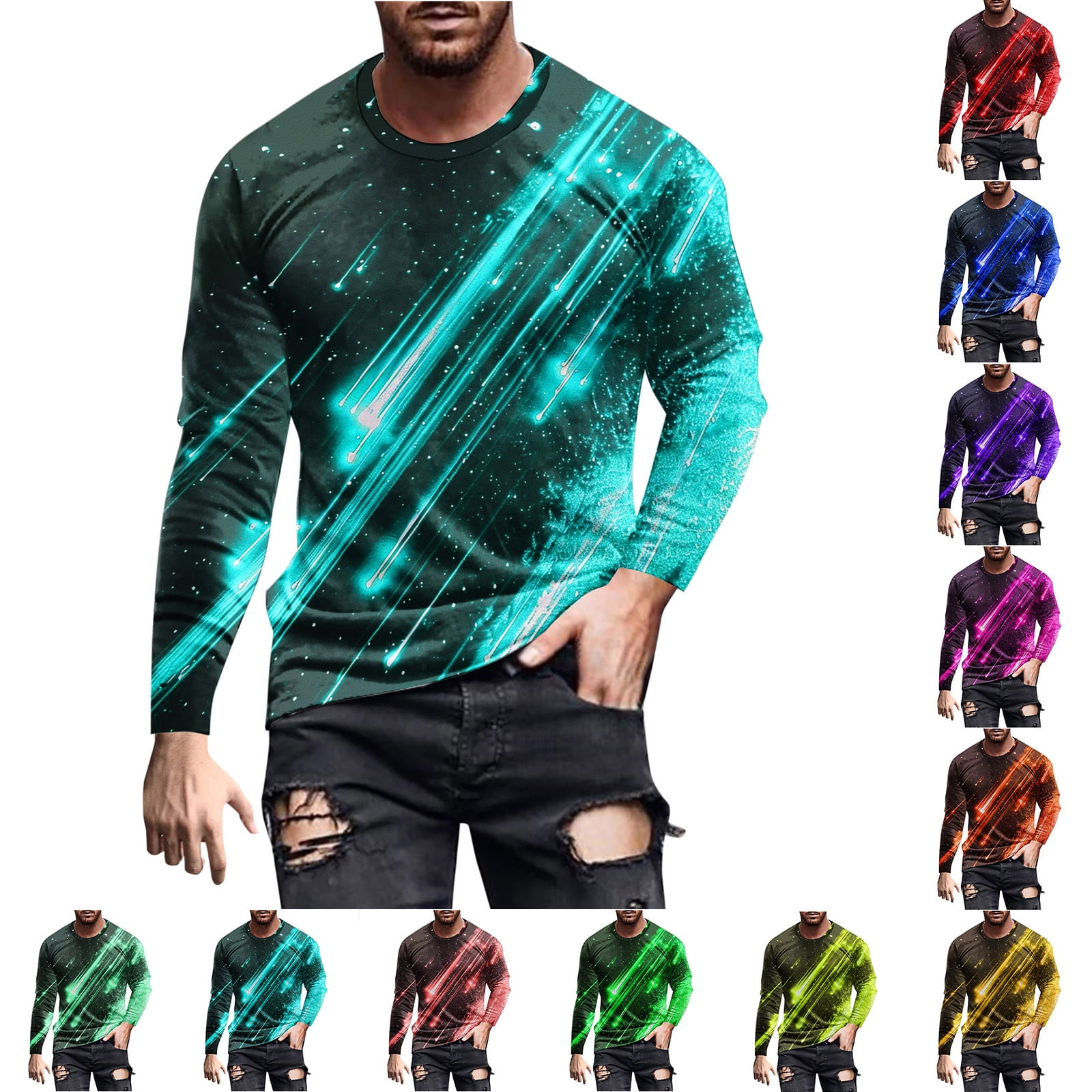 Drindf Long Sleeve T Shirts for Men Graphic Tie Dye Tees Big and Tall Men's Trendy Casual Crew ...