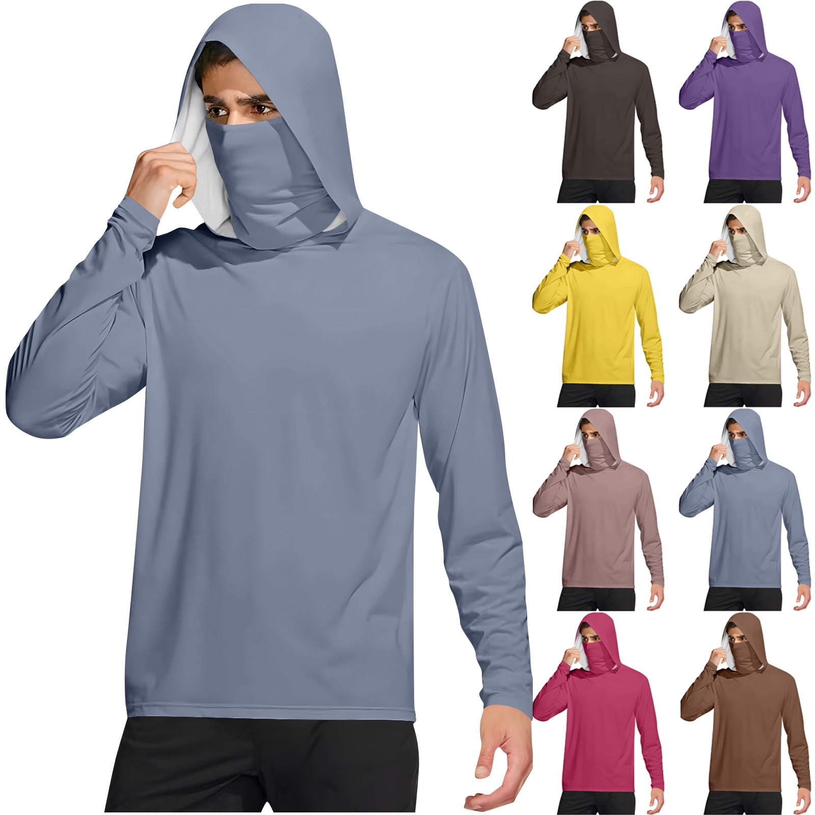 Drindf Mens Long Sleeve Sun Protection Shirts with Hood Lightweight ...