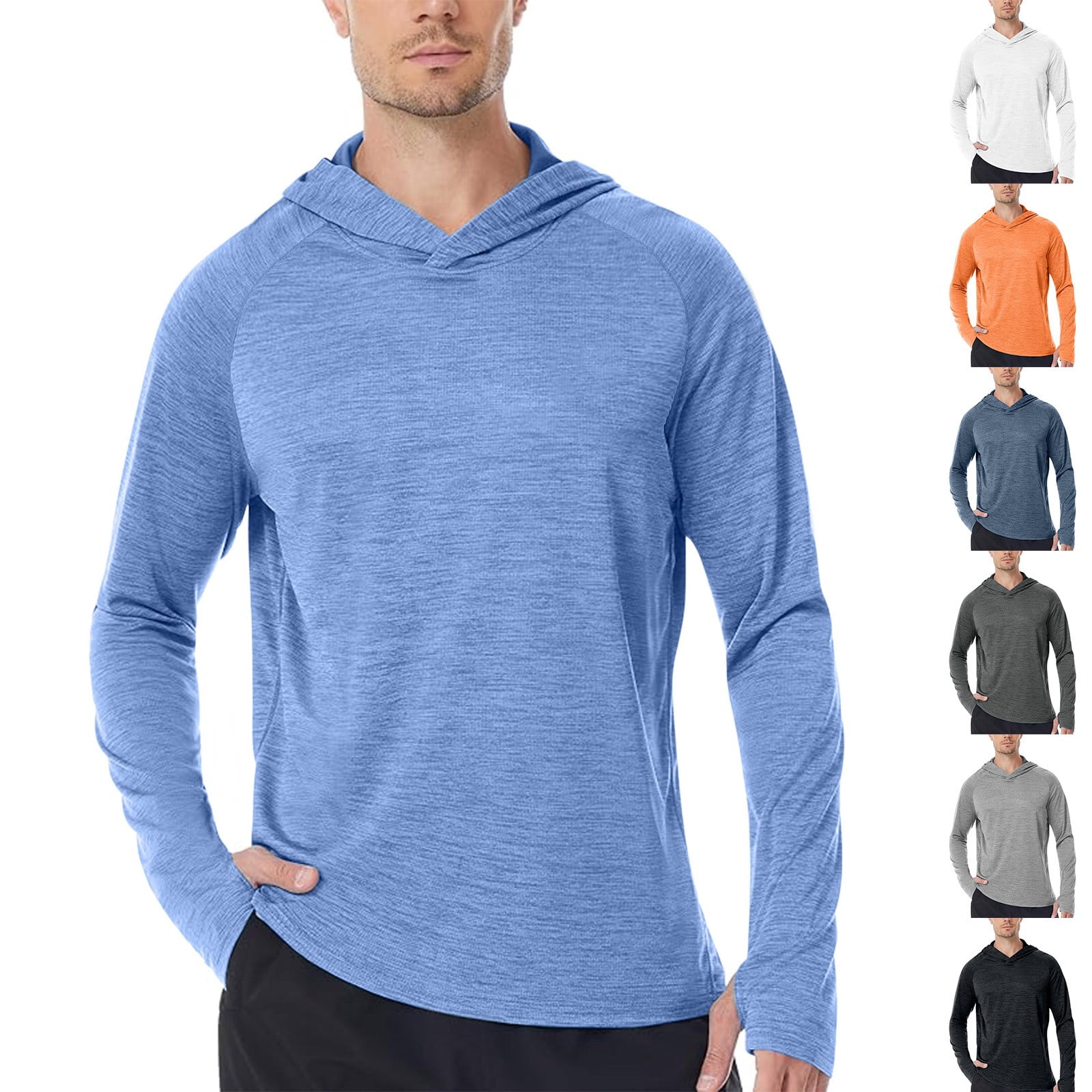 Drindf Mens Long Sleeve Sun Protection Shirts with Thumbhole Stretchy ...