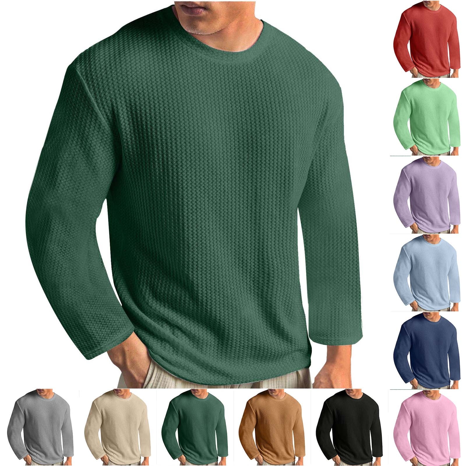 Drindf Mens Ribbed Knit Shirts Big and Tall Comfortable Long Sleeve ...