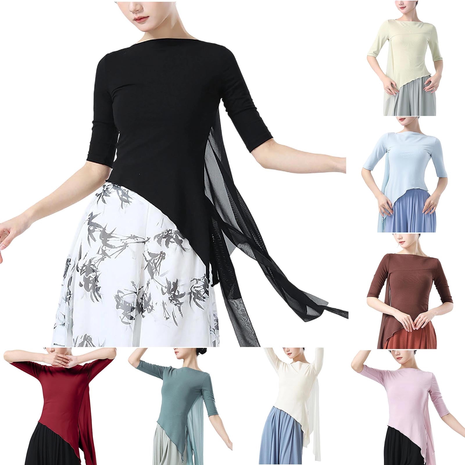 Drindf Plus Size Asymmetric Flowy Blouses for Women Slit Side Half ...