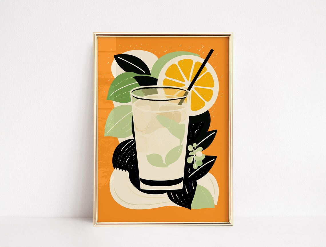 Drink Bar Cart Poster, Kitchen Fun Home Art, Eclectic Wall Art ...