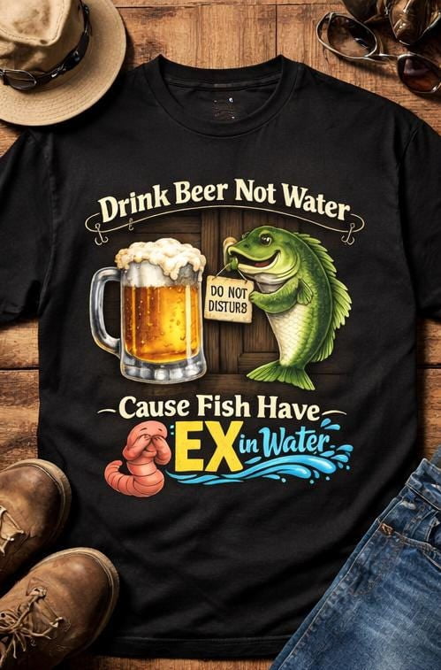 Drink Beer Not Water Shirt, Funny Fishing Shirt, Graphic Tee, Fisherman ...