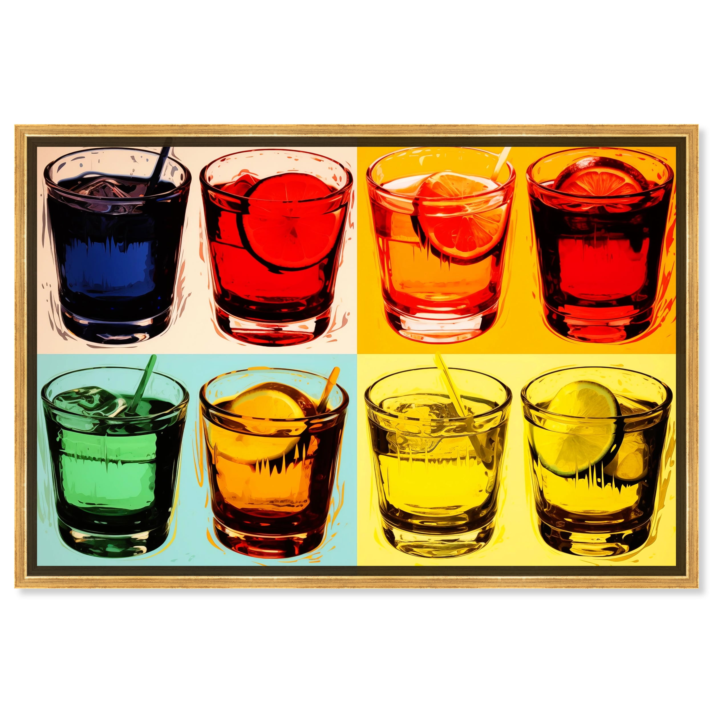 Drink Blocks Retro Drinks Bar Cart Print Canvas Wall Art by Notoriart ...