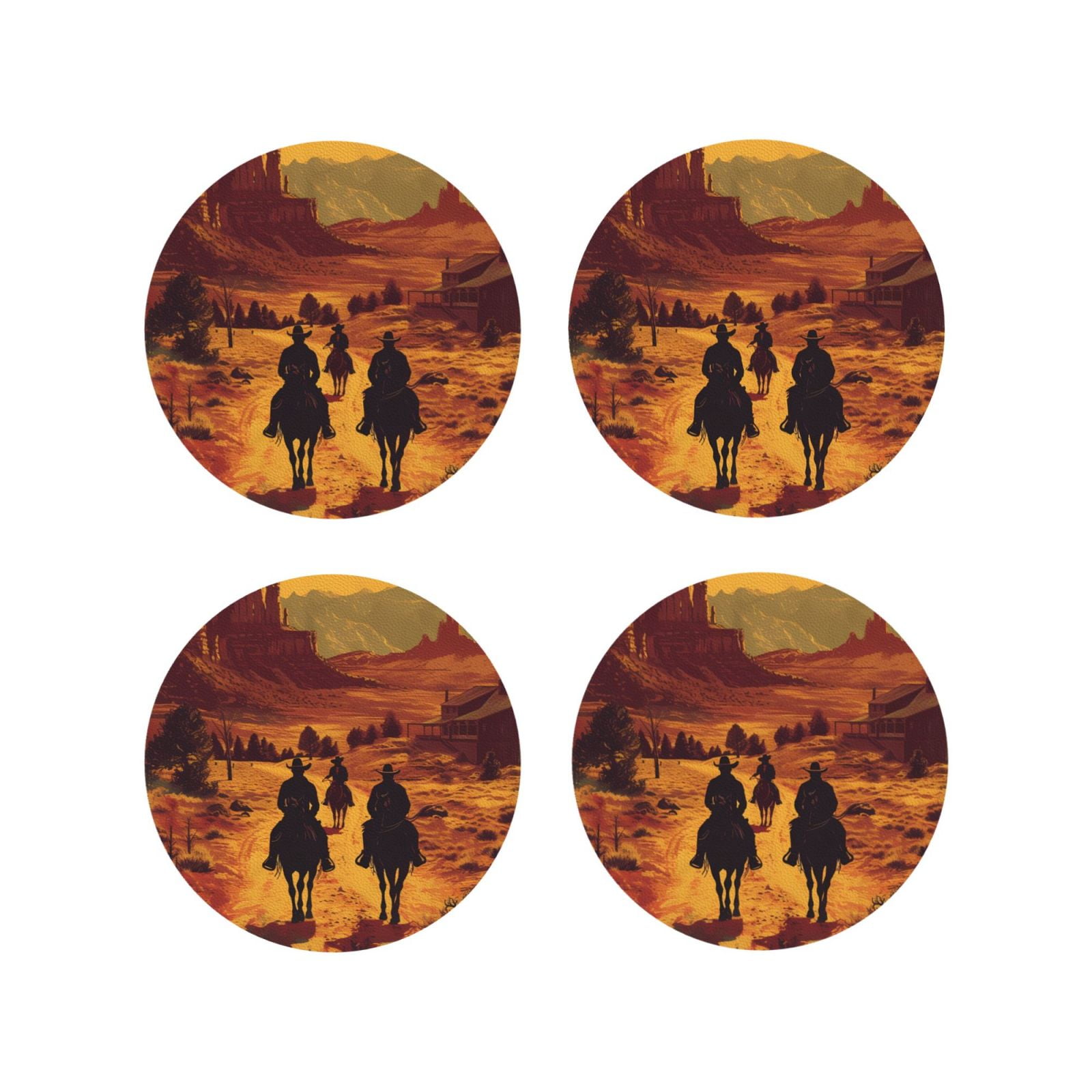 Drink Coasters, 70s Western Cowboy -PVC Leather Coasters Sets of 4 for ...