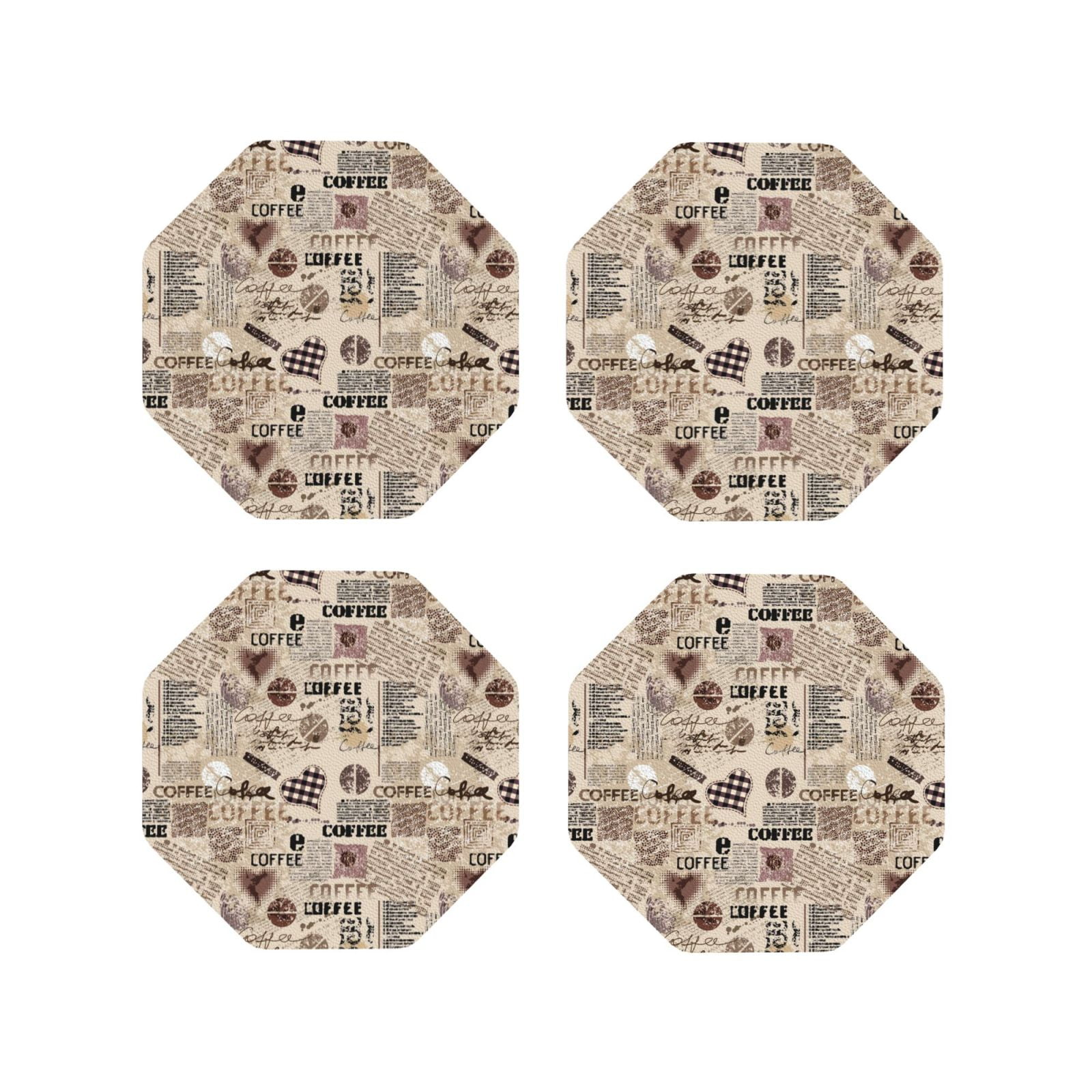 Drink Coasters, Abstract Coffee With Letters -PVC Leather Coasters Sets ...