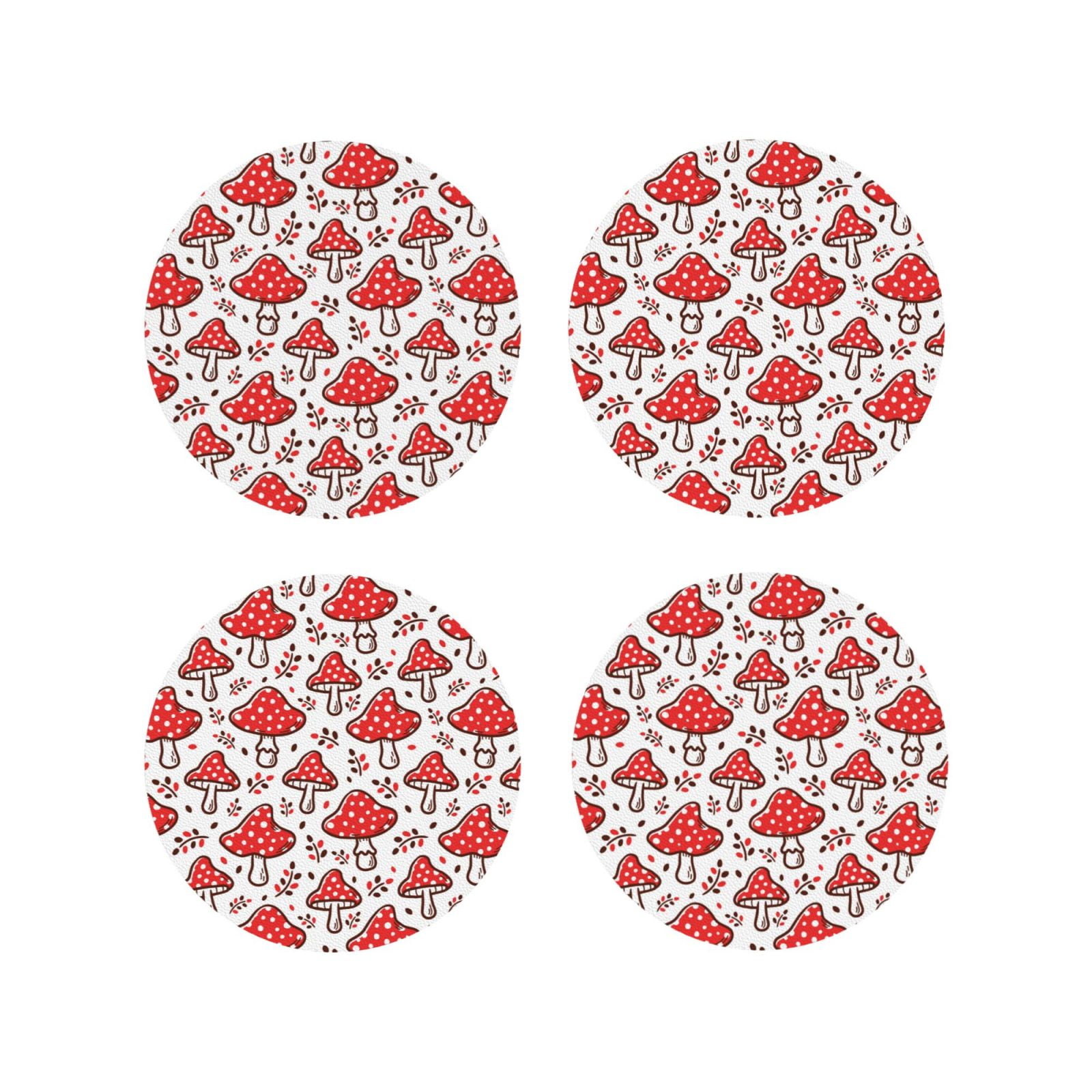 Drink Coasters, Amanita Red Mushroom -PVC Leather Coasters Sets of 4 ...