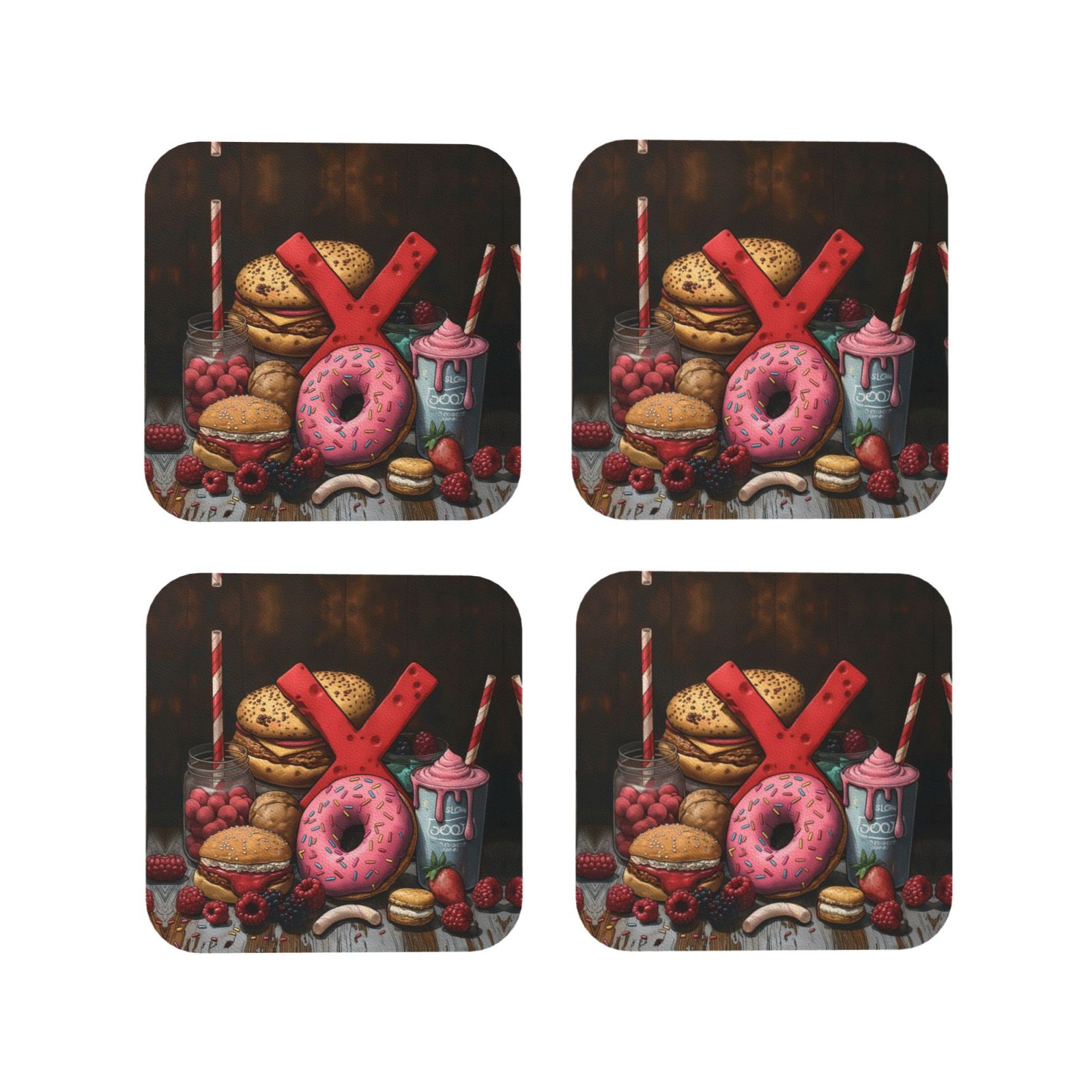 Drink Coasters, American Cute Food Art -PVC Leather Coasters Sets of 4 ...