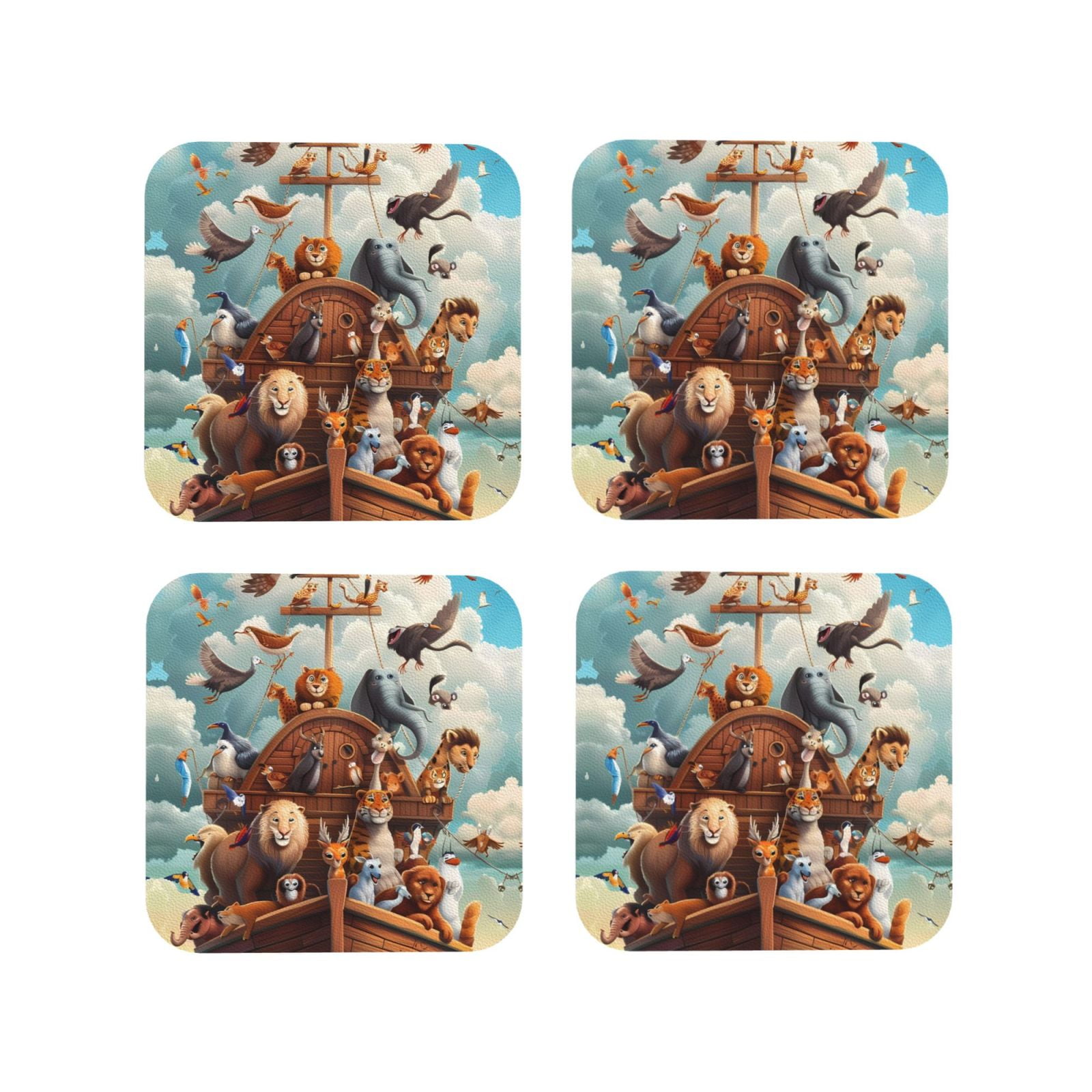 Drink Coasters, Animal Filled Noahs Ark -PVC Leather Coasters Sets of 4 ...