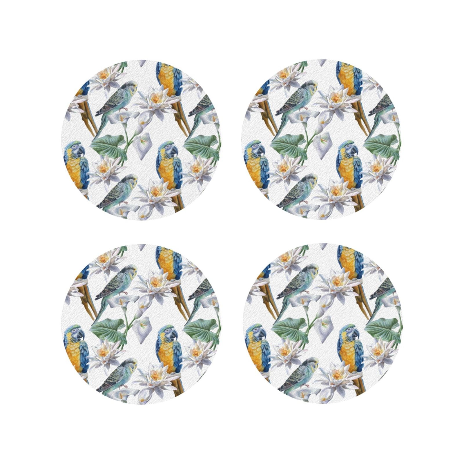 Drink Coasters, Artistic Cute Parrot Flower -PVC Leather Coasters Sets ...
